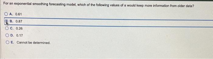 Solved For an exponential smoothing forecasting model, which | Chegg.com