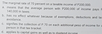 Solved The marginal rate of 70 ﻿percent on a taxable income | Chegg.com