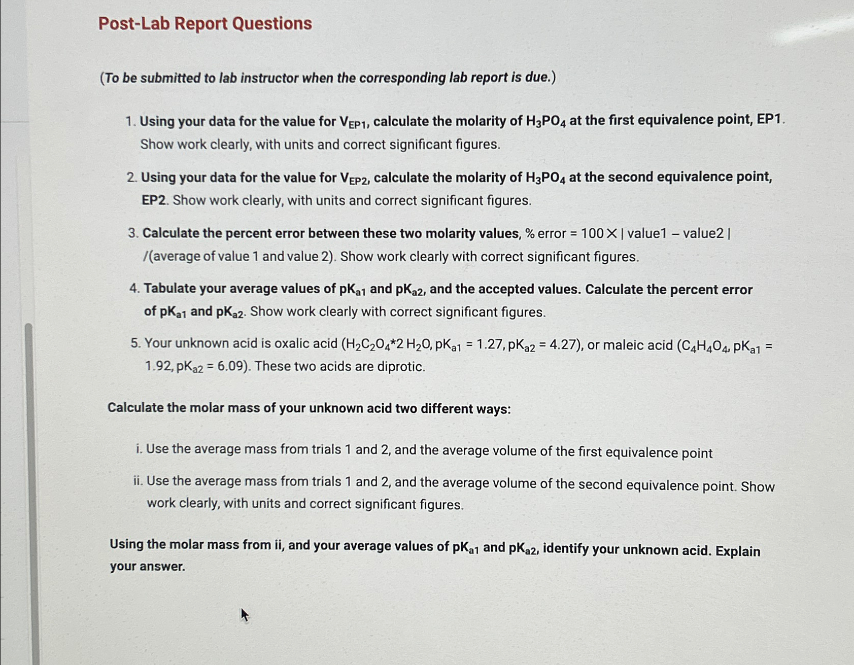 Solved Post-Lab Report Questions(To be submitted to lab | Chegg.com
