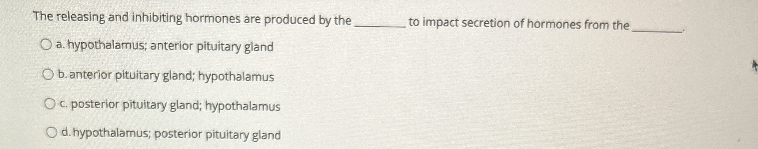 The releasing and inhibiting hormones are produced by | Chegg.com
