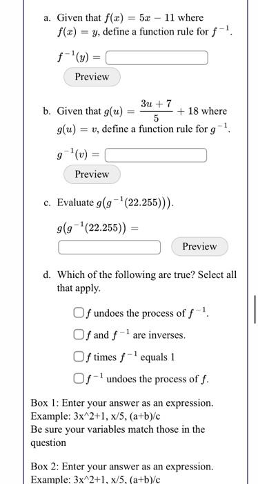 Solved a. Given that f(x)=5x−11 where f(x)=y, define a | Chegg.com