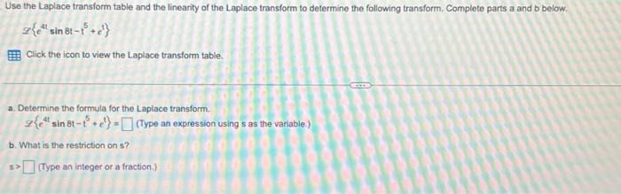 Solved Use the Laplace transform table and the linearity of | Chegg.com
