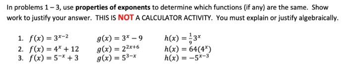 Solved In problems 1-3, use properties of exponents to | Chegg.com