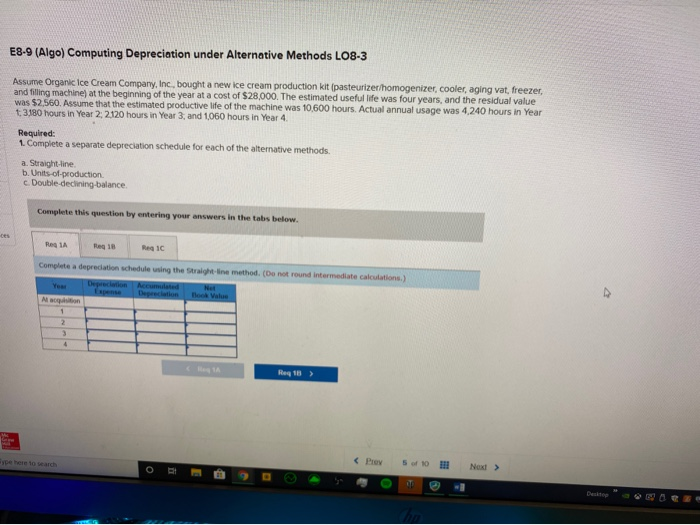 Solved E8-9 (Algo) Computing Depreciation under Alternative | Chegg.com