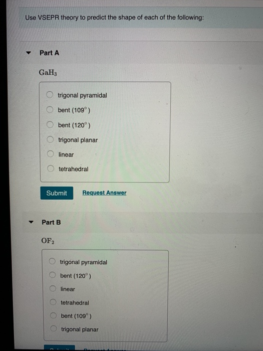 Solved Use VSEPR theory to predict the shape of each of the | Chegg.com