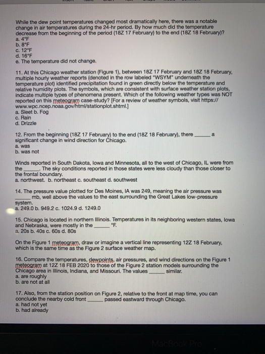Solved While the dew point temperatures changed most | Chegg.com