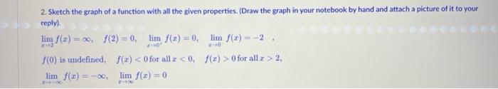 Solved 2. Sketch the graph of a function with all the given | Chegg.com Solved 2. Sketch the graph of a function with all the given | Chegg.com