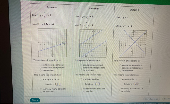 Solved For each system of linear equarions shown below, | Chegg.com