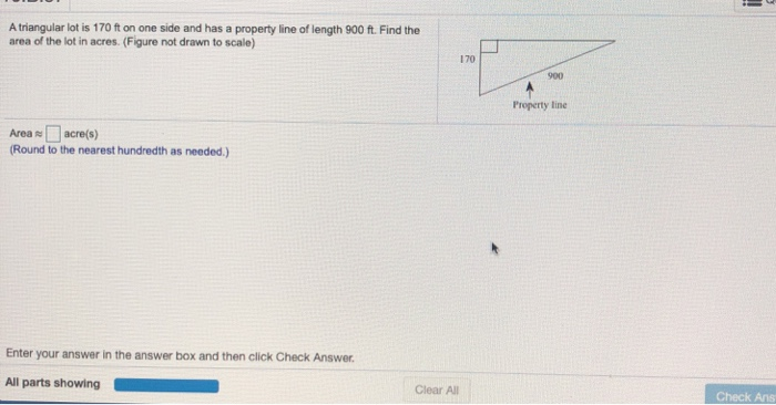 Solved A triangular lot is 170 ft on one side and has a | Chegg.com