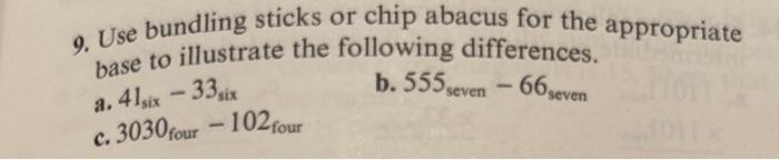 Solved 9. Use bundling sticks or chip abacus for the | Chegg.com