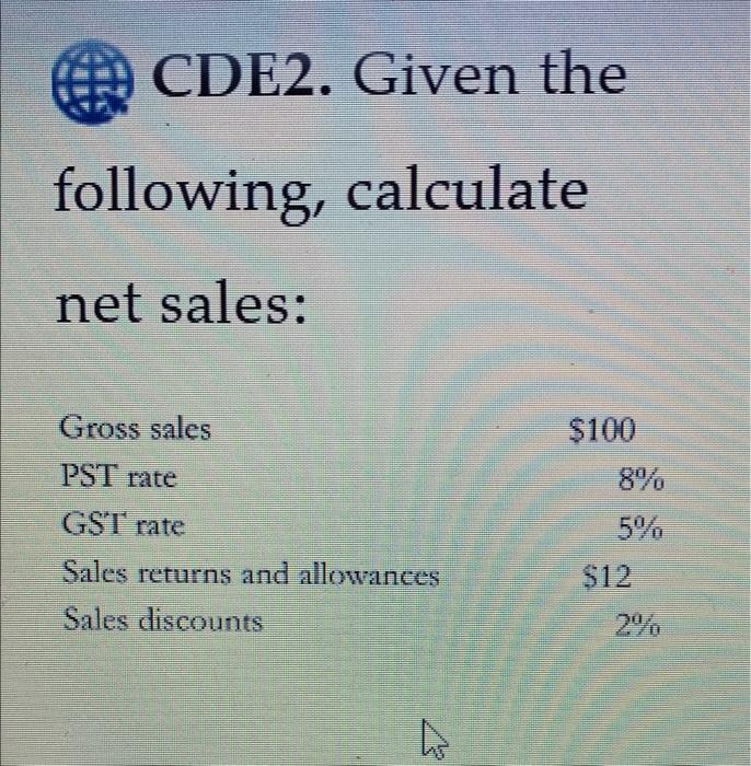 Solved CDE2. Given the following, calculate net sales: | Chegg.com