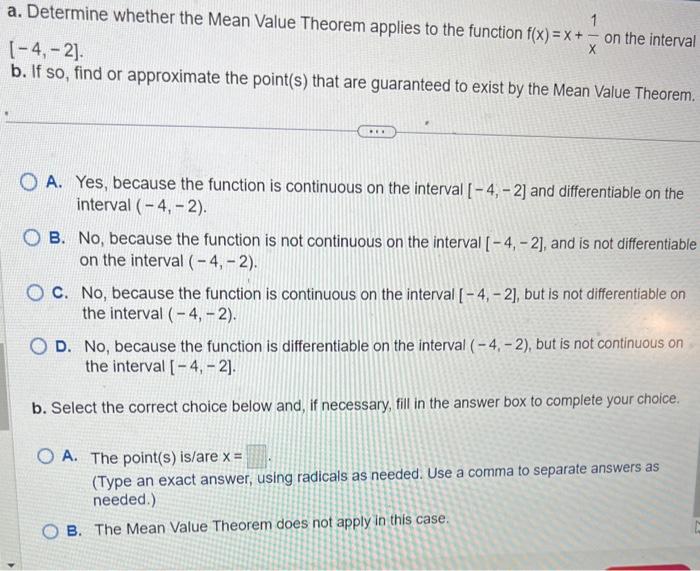 Solved a. Determine whether the Mean Value Theorem applies | Chegg.com