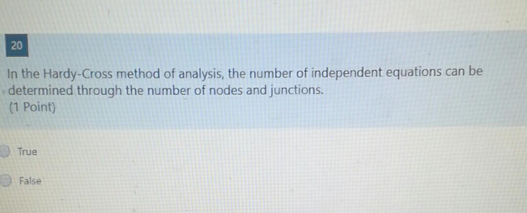 Solved 20 In the Hardy-Cross method of analysis, the number | Chegg.com