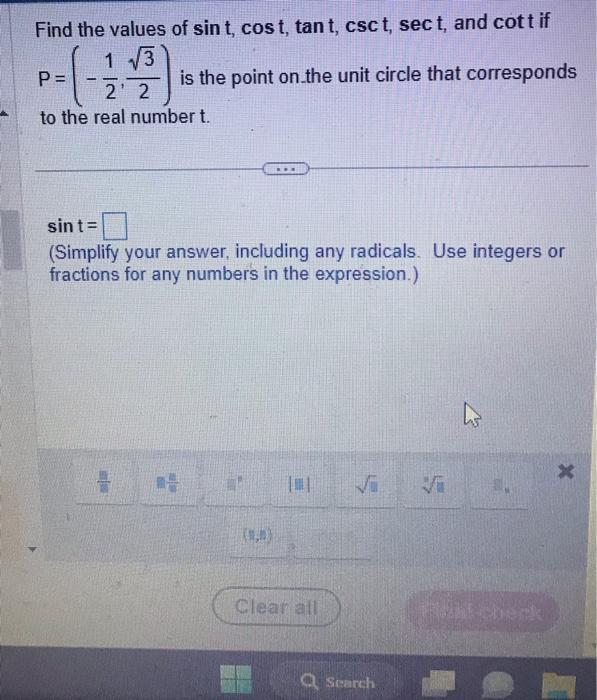 Solved Find the values of sint,cost,tant,csct,sect, and cott | Chegg.com