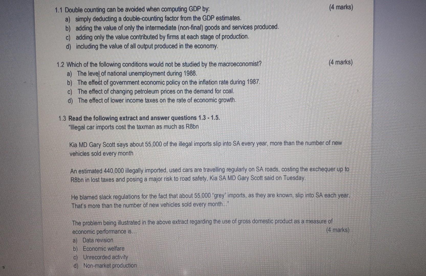 Solved 1.1 Double counting can be avoided when computing GDP | Chegg.com