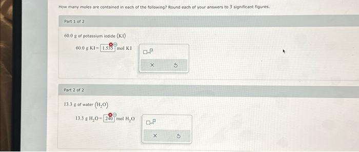 Solved How many moles are contained in each of the | Chegg.com