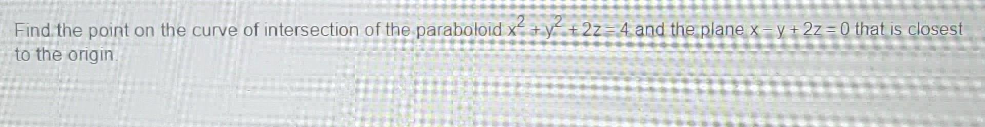 Solved Find the point on the curve of intersection of the | Chegg.com