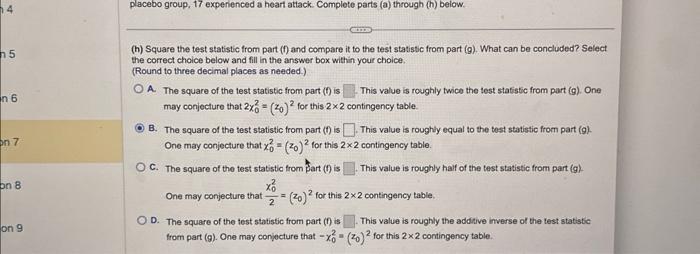 (h) Square the test statistic from part ( f ) and | Chegg.com