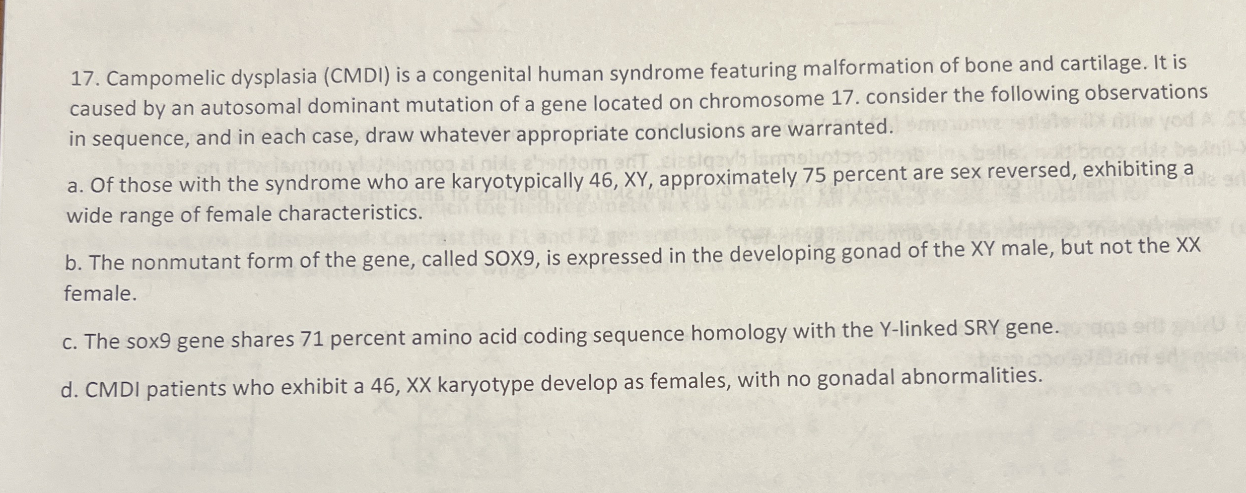 Solved Campomelic dysplasia (CMDI) ﻿is a congenital human | Chegg.com