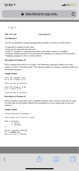 Solved This lab was designed to reinforce programming | Chegg.com