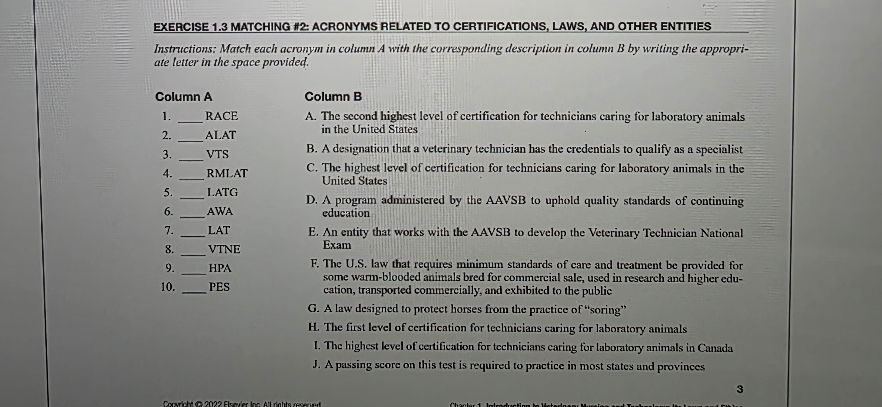 Instructions: Match each acronym in column \( ﻿A \) | Chegg.com