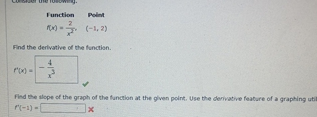 Solved Function Pointf(x)=2x2,(-1,2)Find the derivative of | Chegg.com