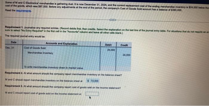 Solved Some of M and C Electronics' merchandise is gathering | Chegg.com