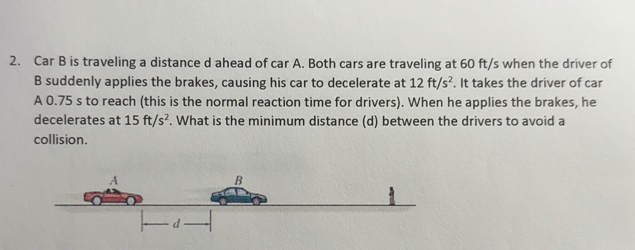 Solved Car B ﻿is traveling a distance d ﻿ahead of car A. | Chegg.com