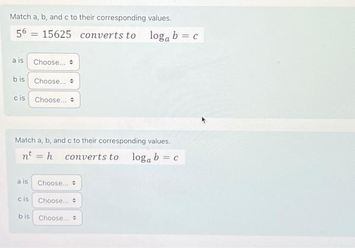 Solved Match a, b, and c to their corresponding values. 56 = | Chegg.com