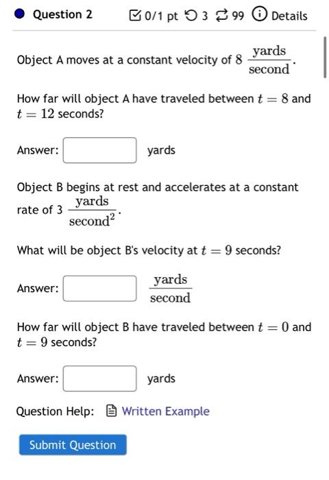 Solved Object A moves at a constant velocity of 8 second | Chegg.com