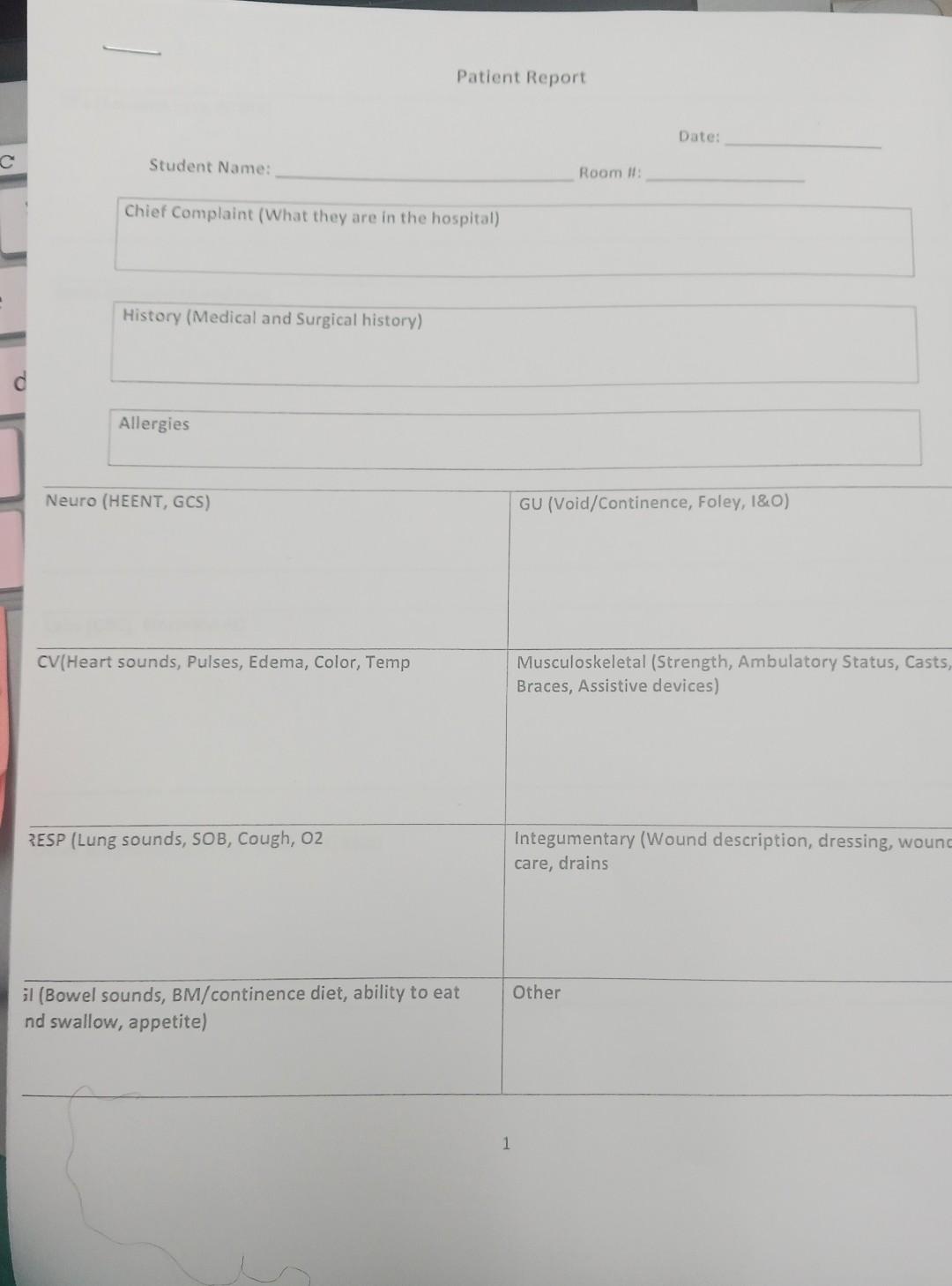 Solved Patient Report Date: Student Name: Room It: Chief | Chegg.com Solved Patient Report Date: Student Name: Room It: Chief | Chegg.com