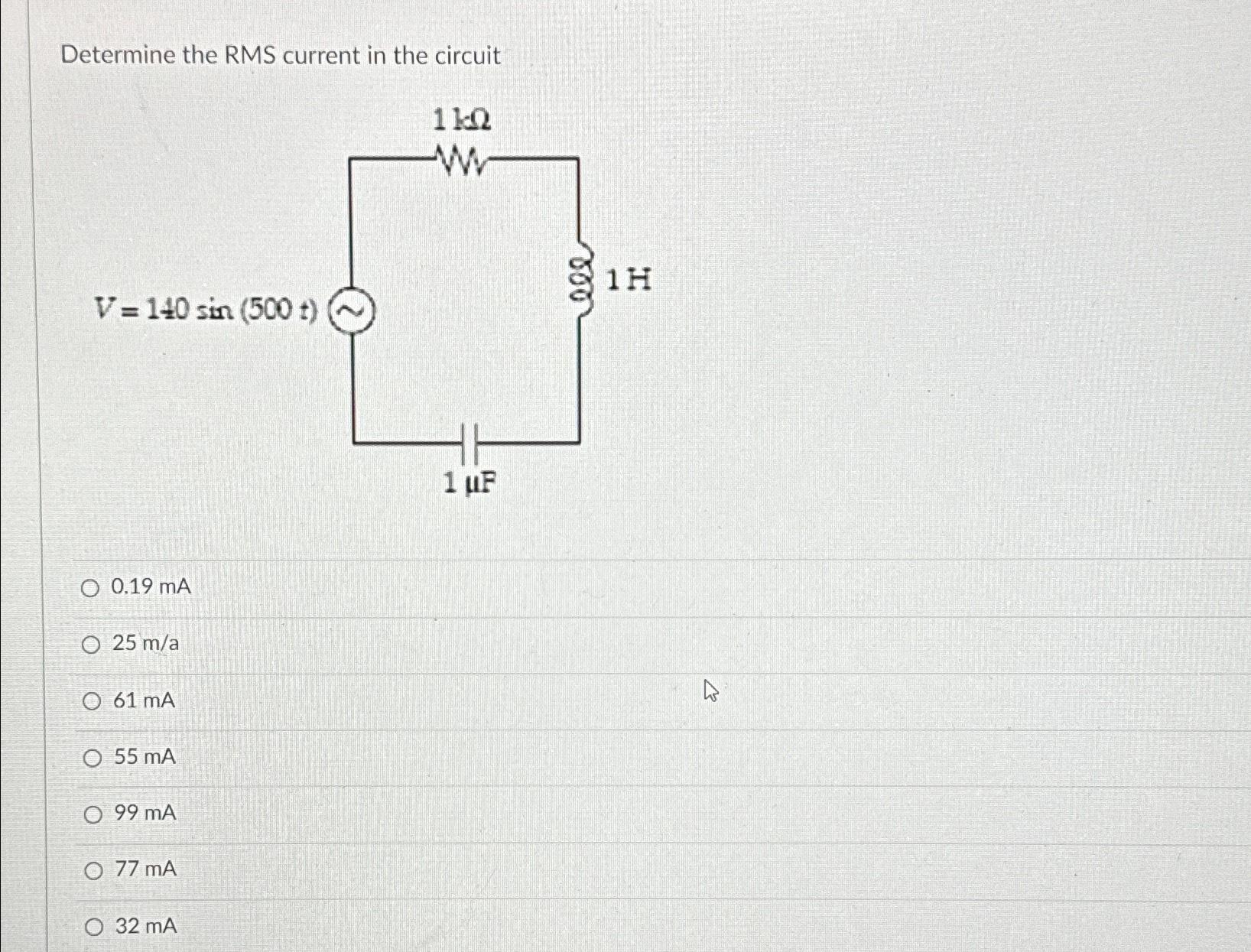 Solved Determine the RMS current in the | Chegg.com