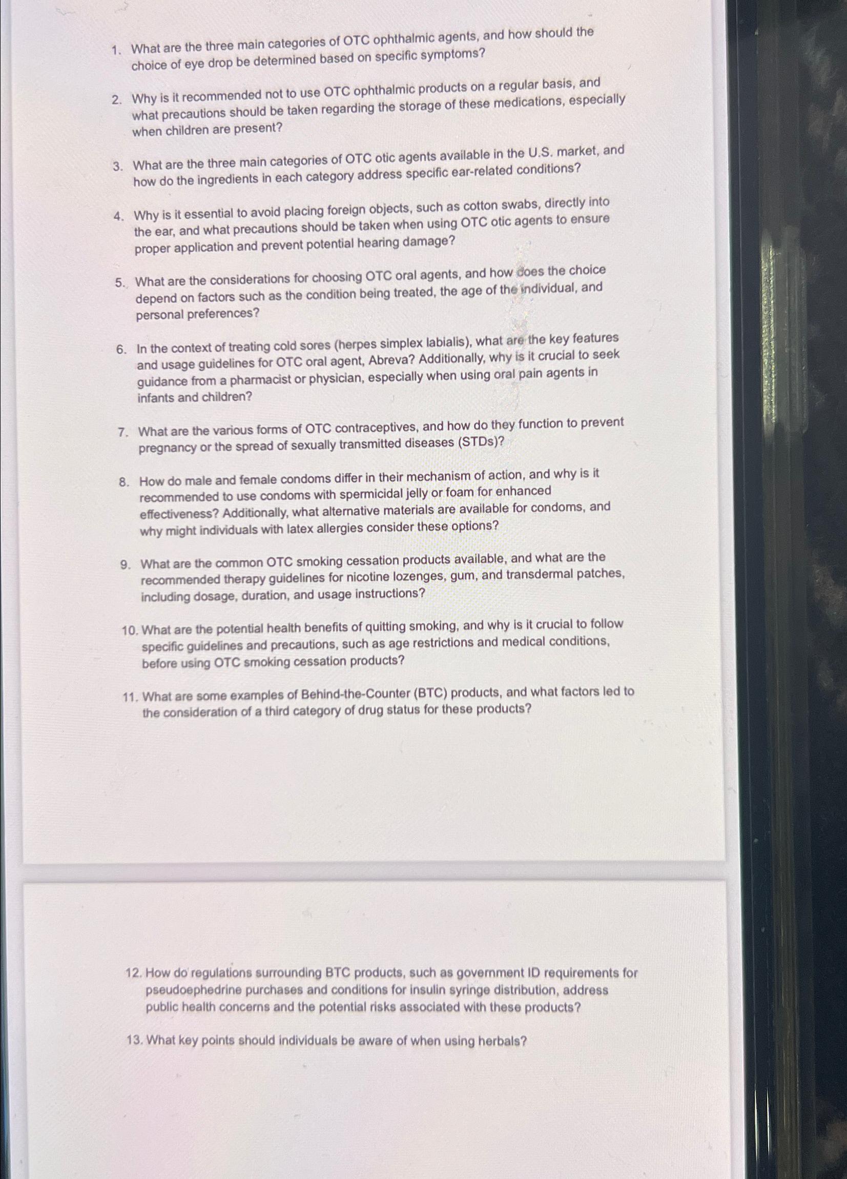 Solved What are the three main categories of OTC ophthalmic | Chegg.com