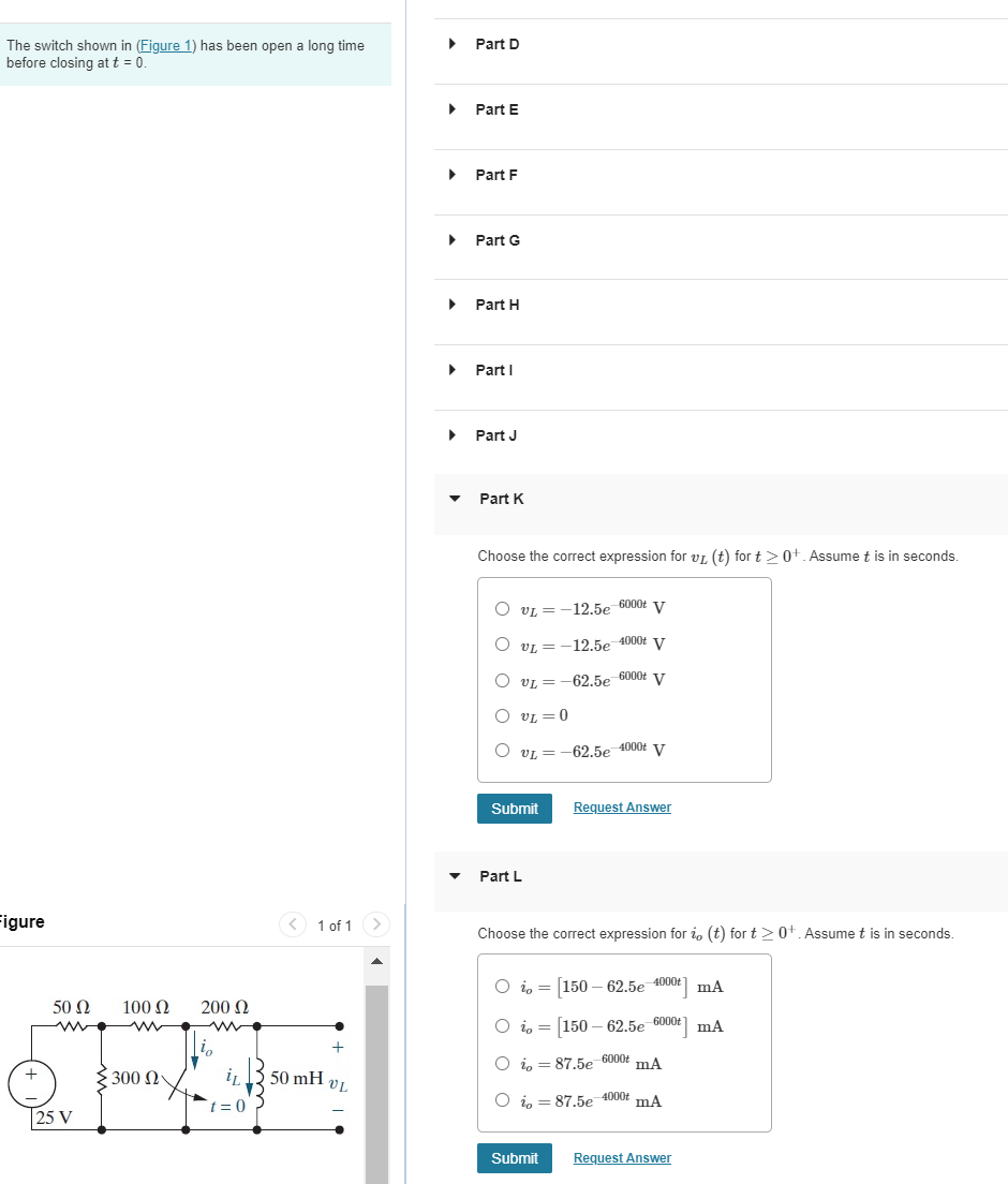 Solved The switch shown in (Figure 1) ﻿has been open a long | Chegg.com