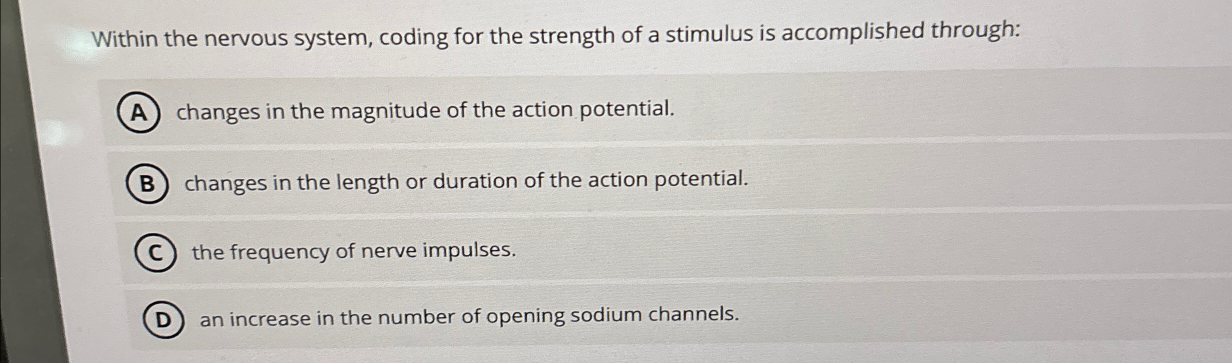 Solved Within the nervous system, coding for the strength of | Chegg.com