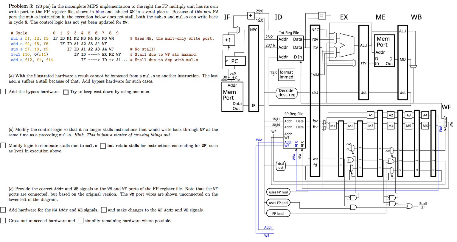 Solved Problem 3: (20pts) ﻿In the incomplete MIPS | Chegg.com