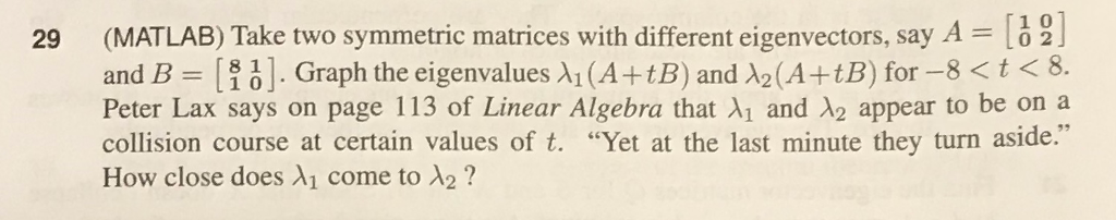 Solved 29 (MATLAB) ﻿Take two symmetric matrices with | Chegg.com