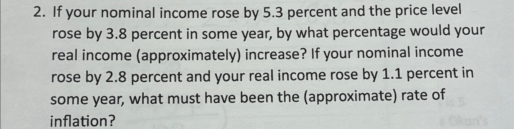 Solved If your nominal income rose by 5.3 ﻿percent and the | Chegg.com