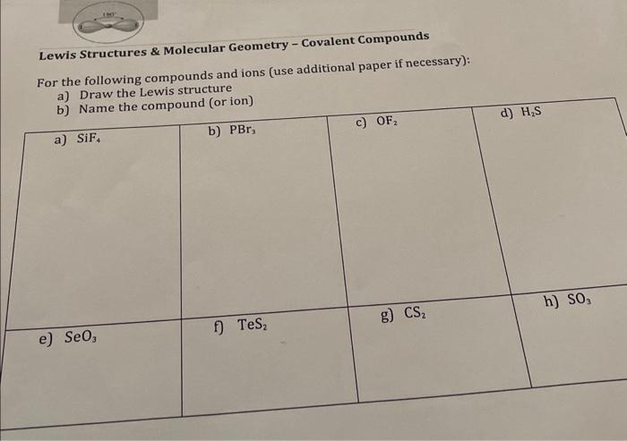 Solved Lewis Structures \& Molecular Geometry - Covalent | Chegg.com