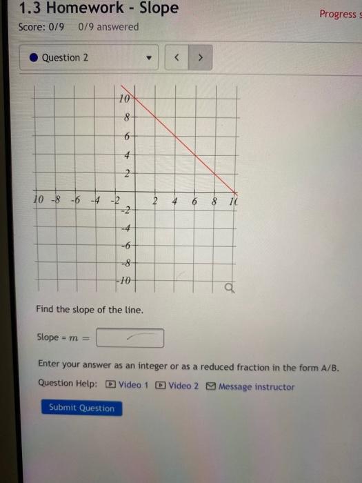 Solved 1.3 Homework - Slope Score: 0/9 0/9 answered Progress | Chegg.com