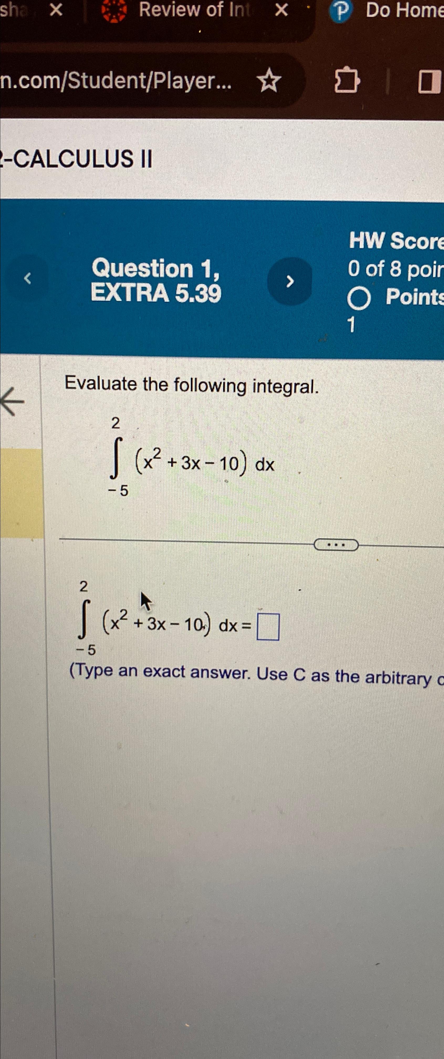 Solved n.com/Student/Player...-CALCULUS IIQuestion 1,HW | Chegg.com