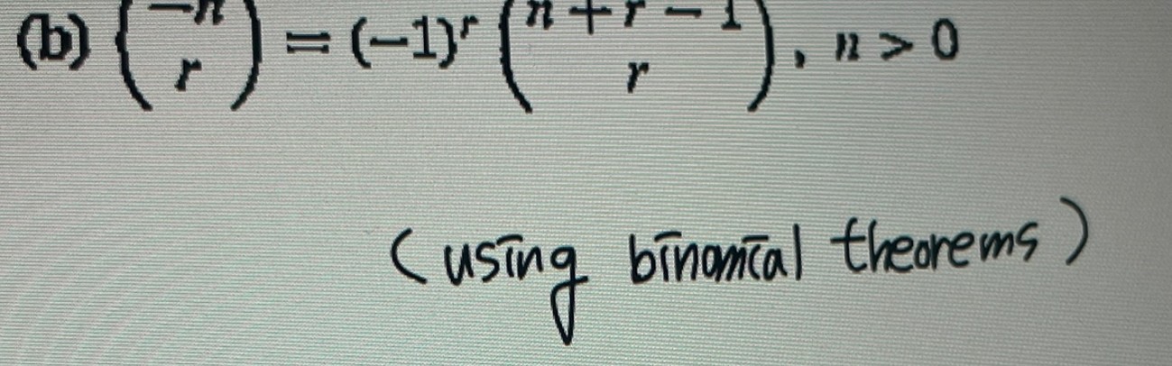 Solved prove (-nCr) = ((-1)^(r | Chegg.com