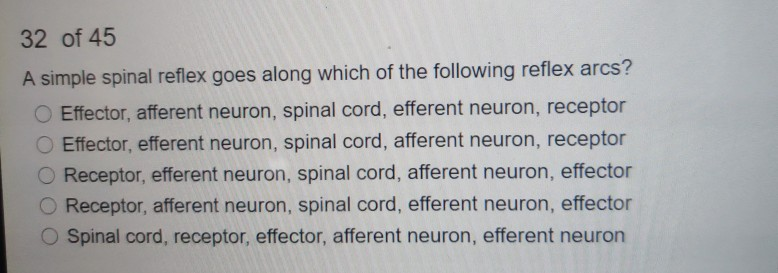 Solved 32 of 45 A simple spinal reflex goes along which of | Chegg.com