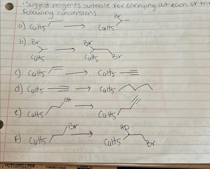 Solved - Suggest reagents suitable for carrying at each of | Chegg.com