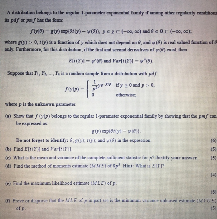 Solved A distribution belongs to the regular 1-parameter | Chegg.com