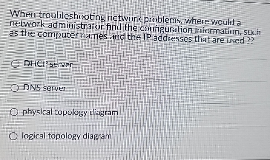 Solved When troubleshooting network problems, where would a | Chegg.com