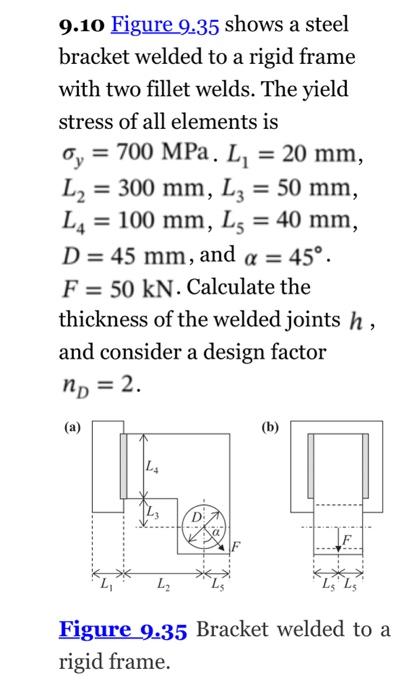 Solved bracket welded to a rigid frame with two fillet | Chegg.com