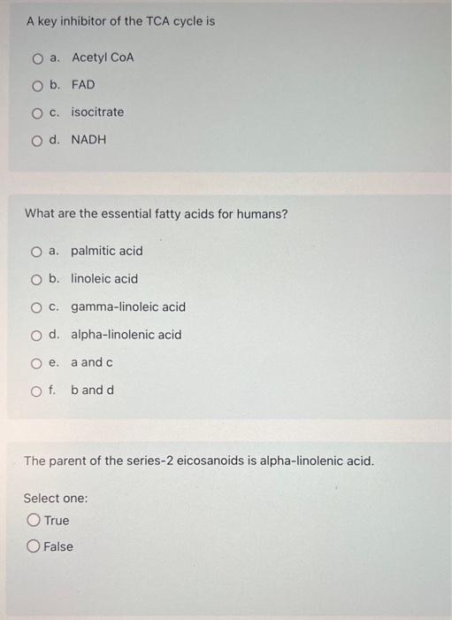 A key inhibitor of the TCA cycle is a. Acetyl CoA b. | Chegg.com