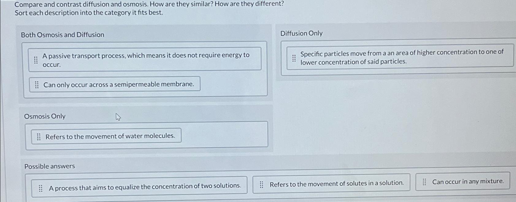 Solved Compare and contrast diffusion and osmosis. How are | Chegg.com