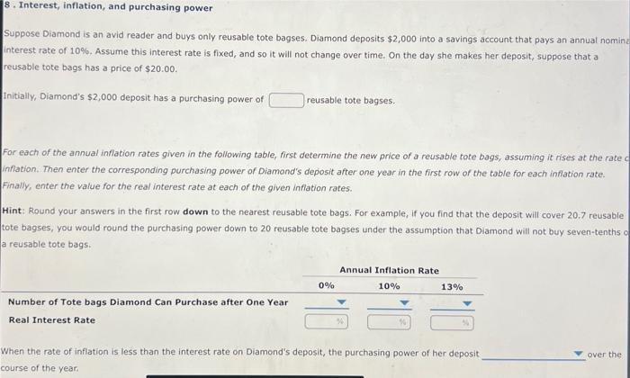 Solved 8. Interest, inflation, and purchasing power Suppose | Chegg.com
